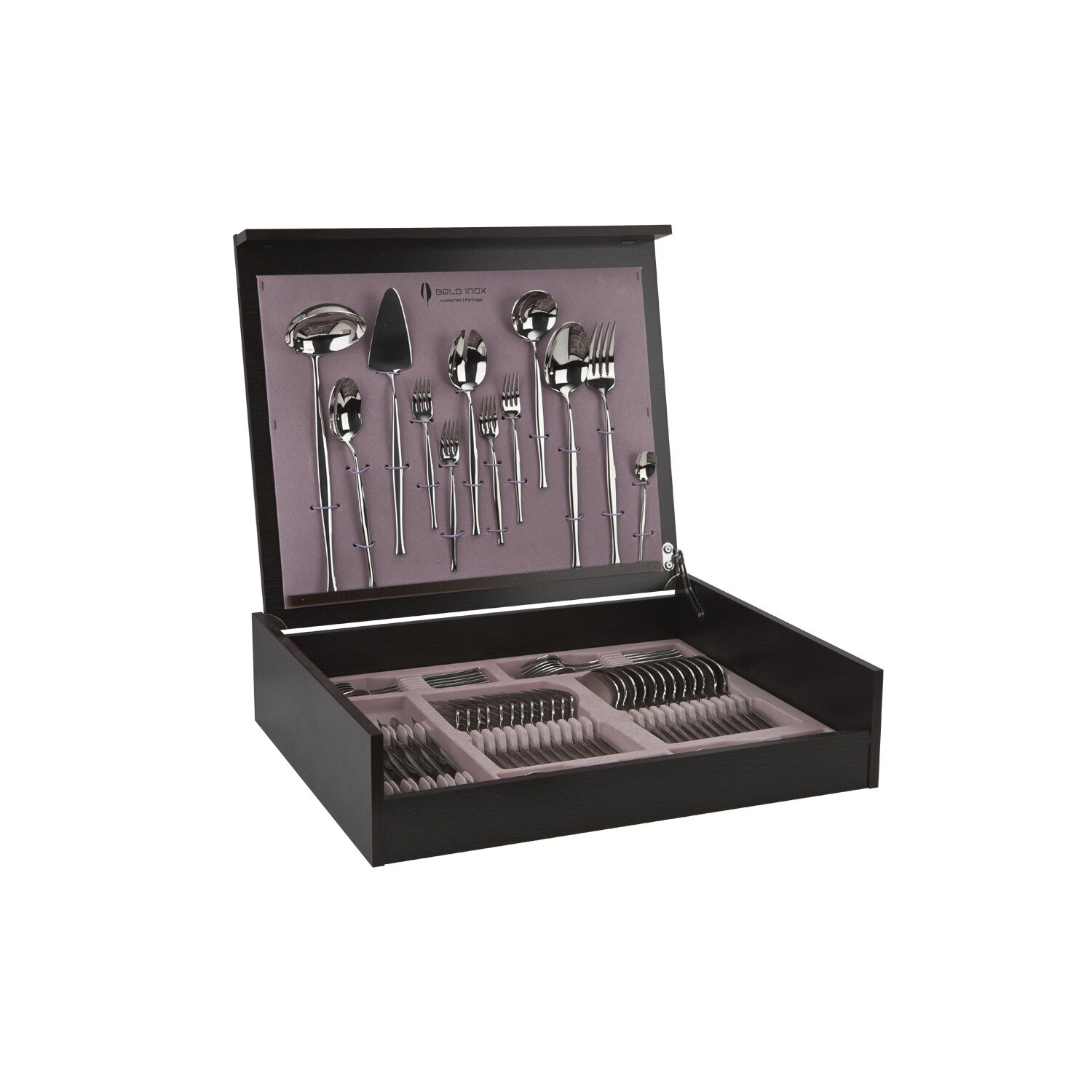 Set 72 tacamuri Luna, Belo Inox, Inox, Cutie lemn, Argintiu - eMAG.ro