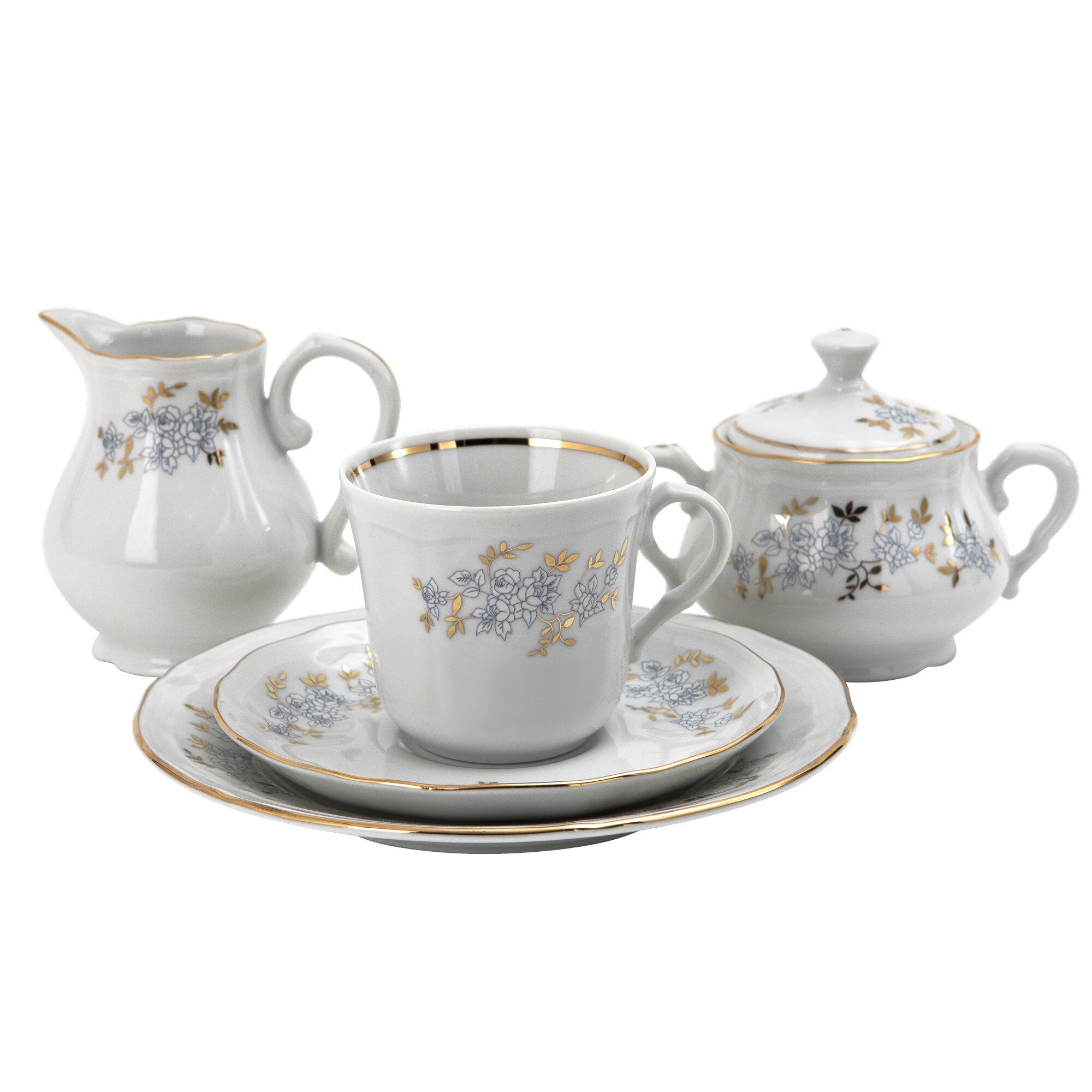 Set 20 piese pentru servit cafea, Karolina, 6 persoane, Portelan, Alb ...