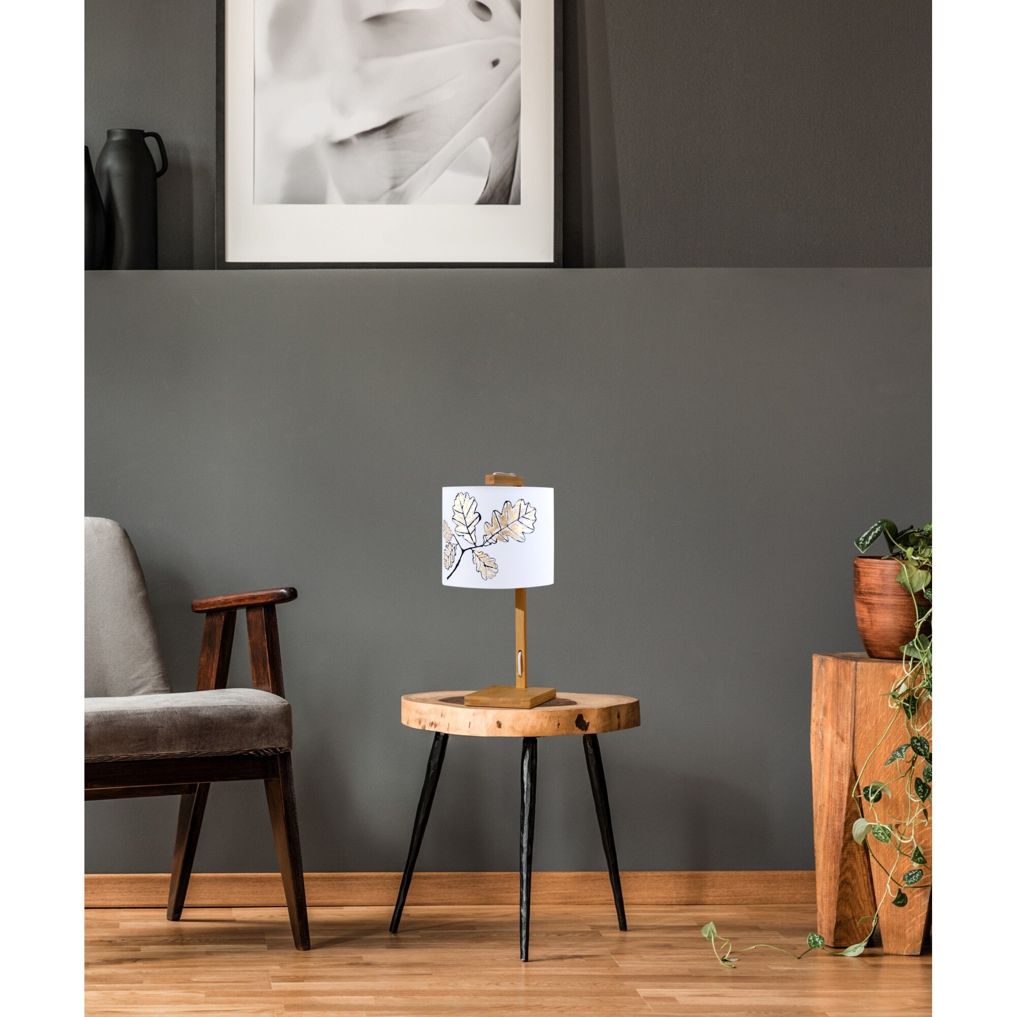 Veioza cu abajur pictat – Timeless Leaves - eMAG.ro