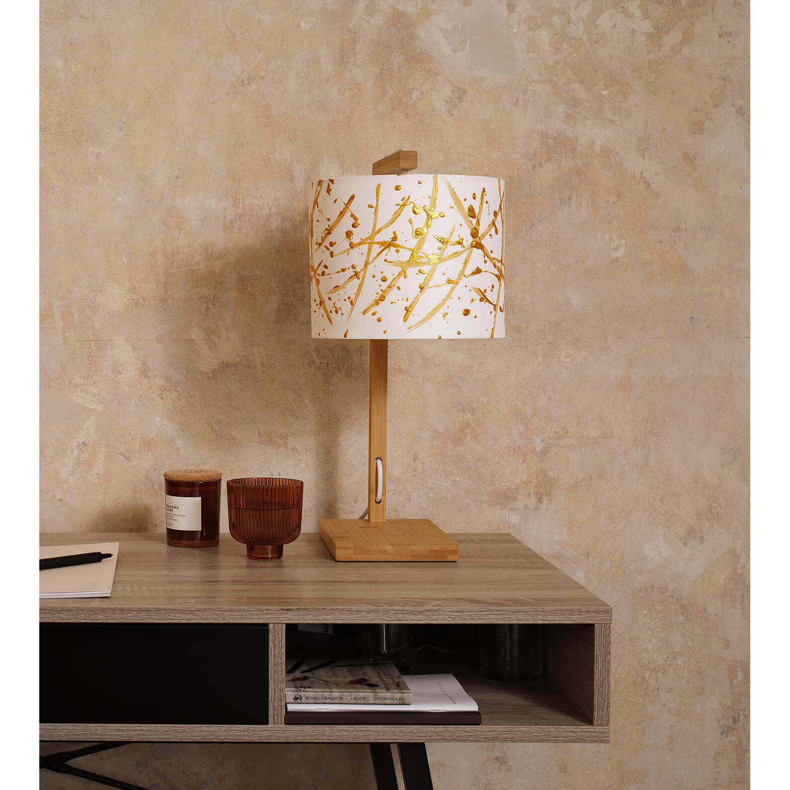 Veioza cu abajur textil pictat manual – Wood Sparks - eMAG.ro