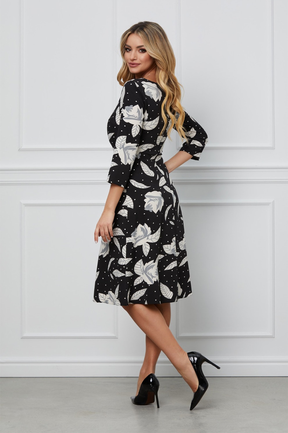 BAROCCA, Rochie cu model floral si maneci 3/4 - eMAG.ro