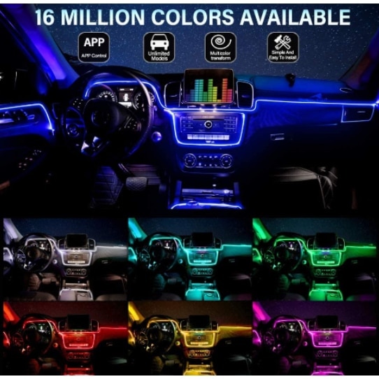 Banda LED auto, lumina ambientale, 6M, aplicatie mobil, 5 module - eMAG.ro