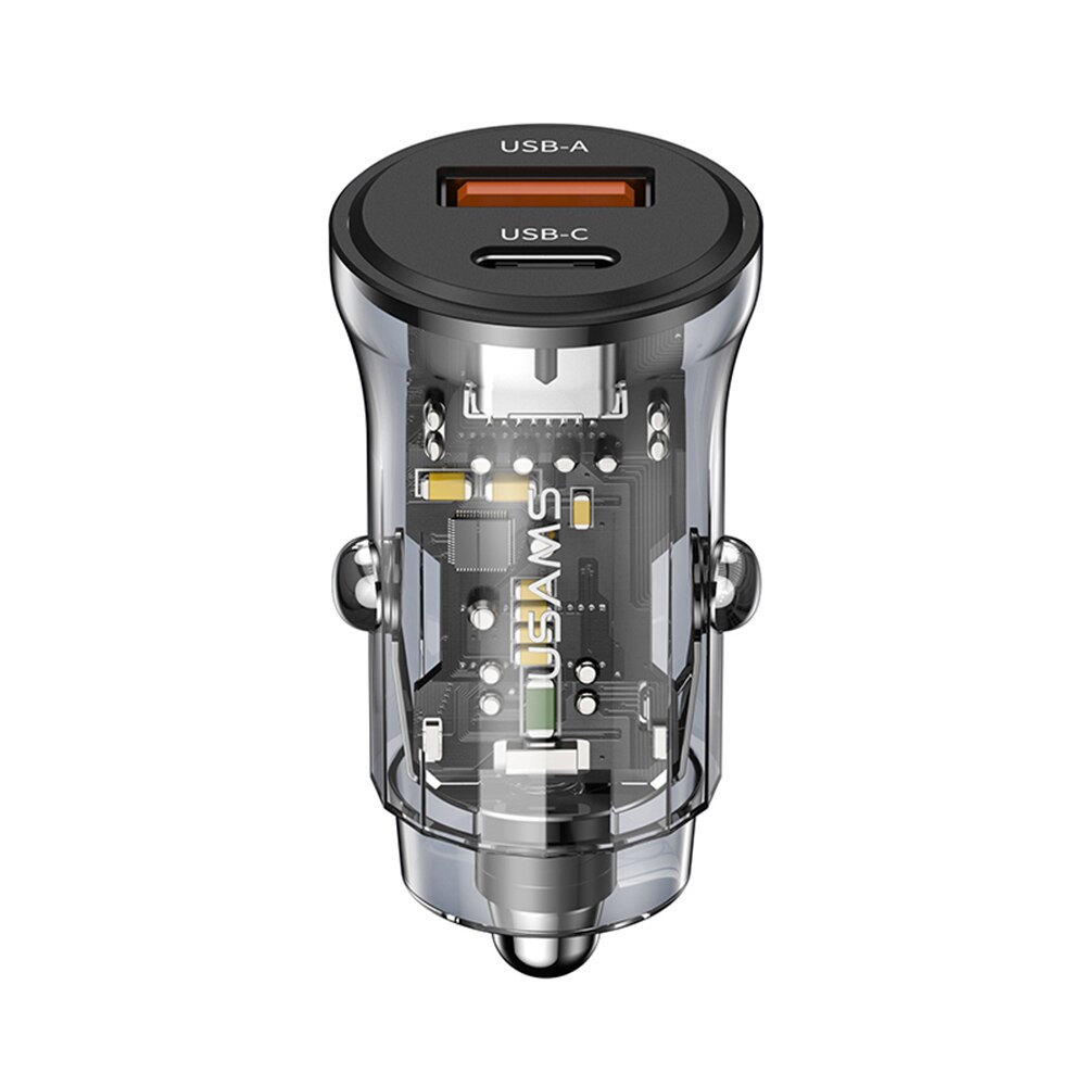 Incarcator telefon auto - Transparent A+C Mini PD30W, USB 18W - Black ...