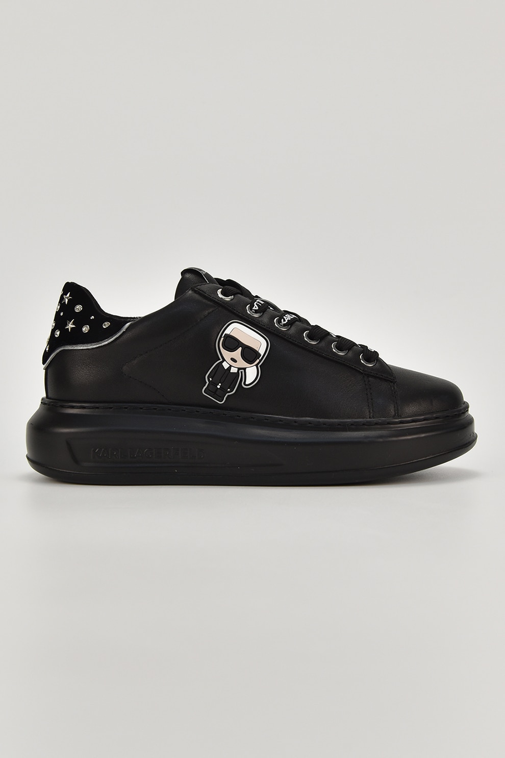 Karl Lagerfeld, Pantofi sport wedge de piele cu strasuri, Argintiu ...
