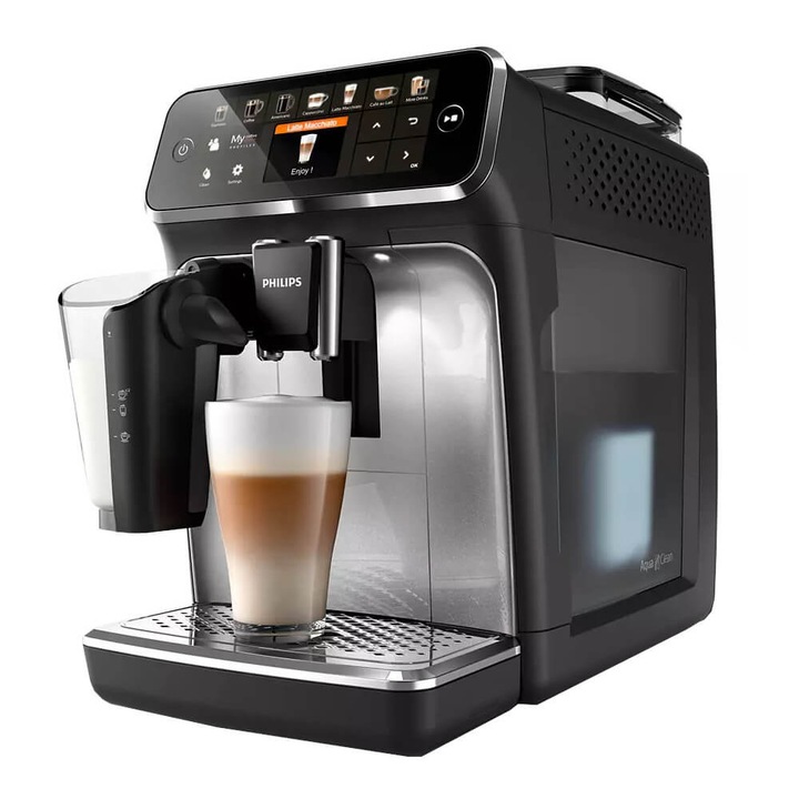 Espressor automat Philips 5400 LatteGo EP5446/70, 1500 W, 1.8 L, 15 bar, Negru/Argintiu - eMAG.ro