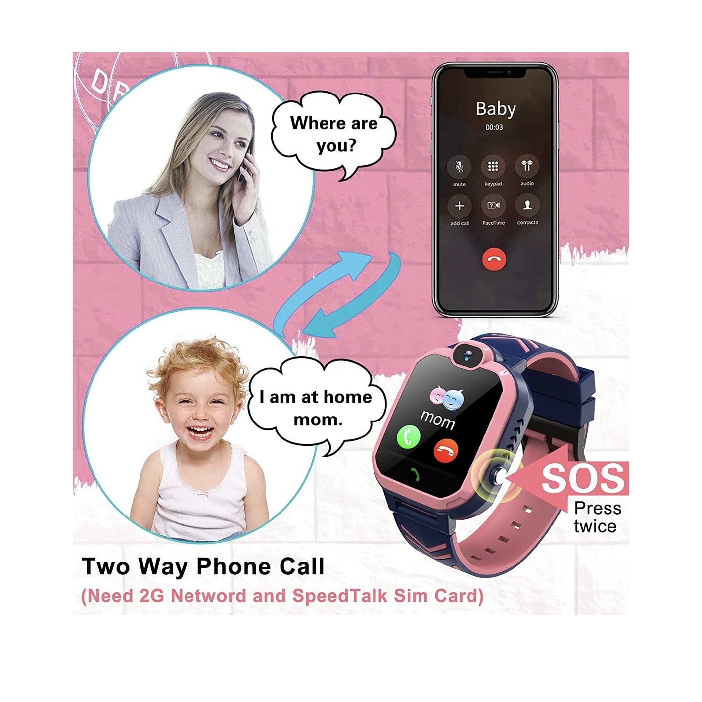 Ceas smartwatch copii GPS Mundoval™ QM2, WiFi, localizare foto, camera ...