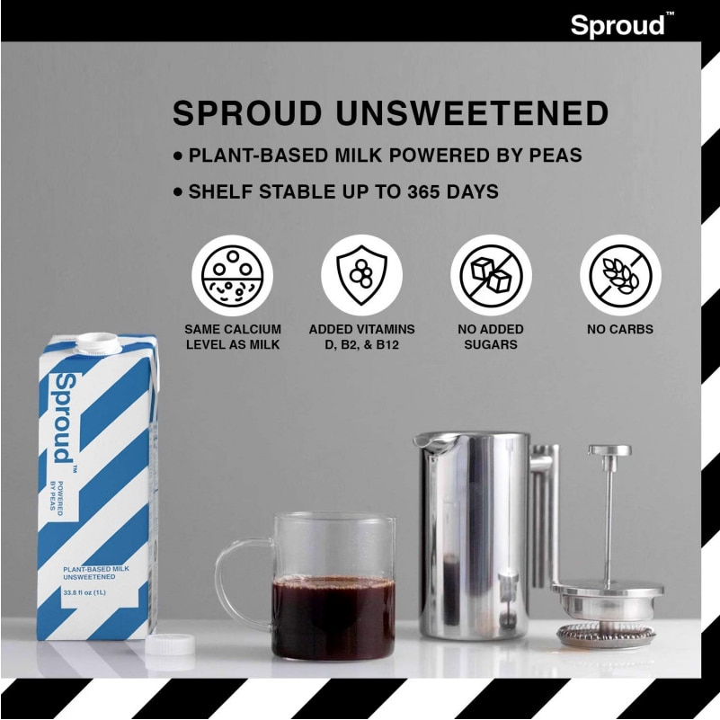 Lapte pe baza de mazare, Sproud Unsweetned, 6 bucati, fara zahar si ...