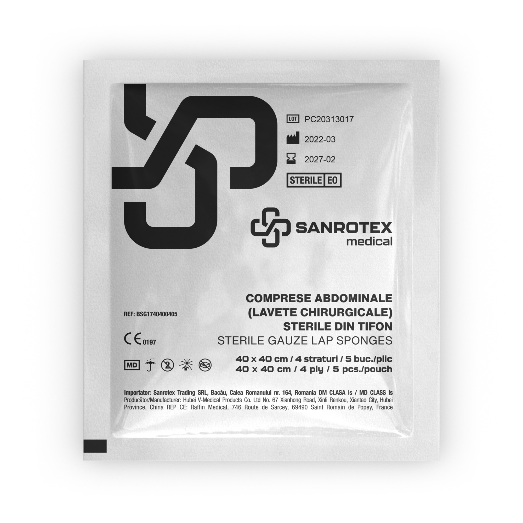 Set 5 Comprese Abdominale, SANROTEX MEDICAL, Sterile, Din Tifon, 4 ...