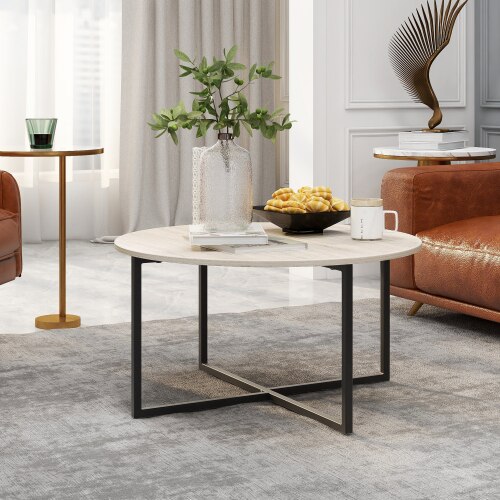 Masuta de cafea living, Cadru metalic, 80 cm, Negru/Maro deschis - eMAG.ro