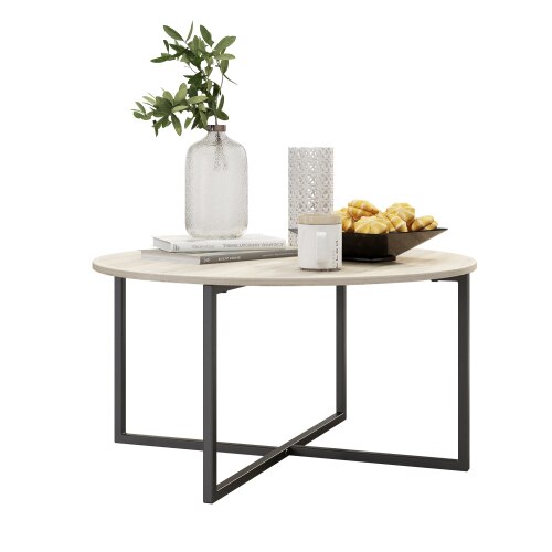 Masuta de cafea living, Cadru metalic, 80 cm, Negru/Maro deschis - eMAG.ro