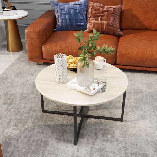 Masuta de cafea living, Cadru metalic, 80 cm, Negru/Maro deschis - eMAG.ro