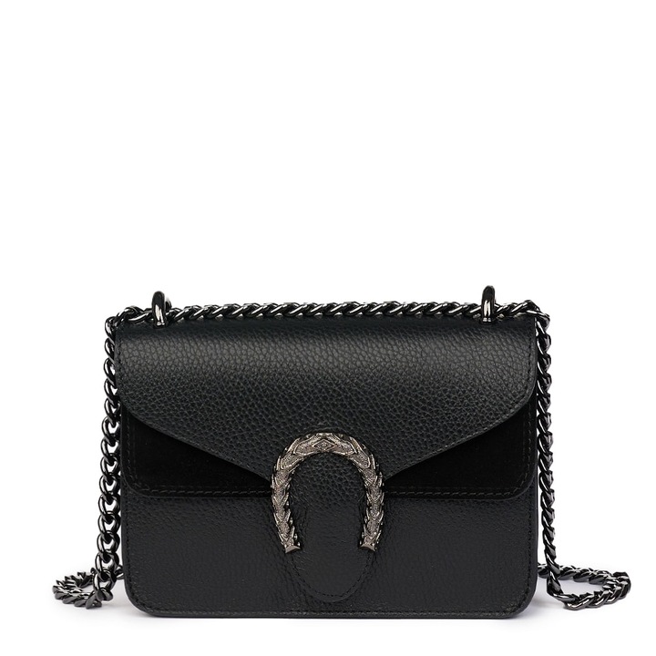 Poseta dama din piele naturala Dalia neagra - eMAG.ro