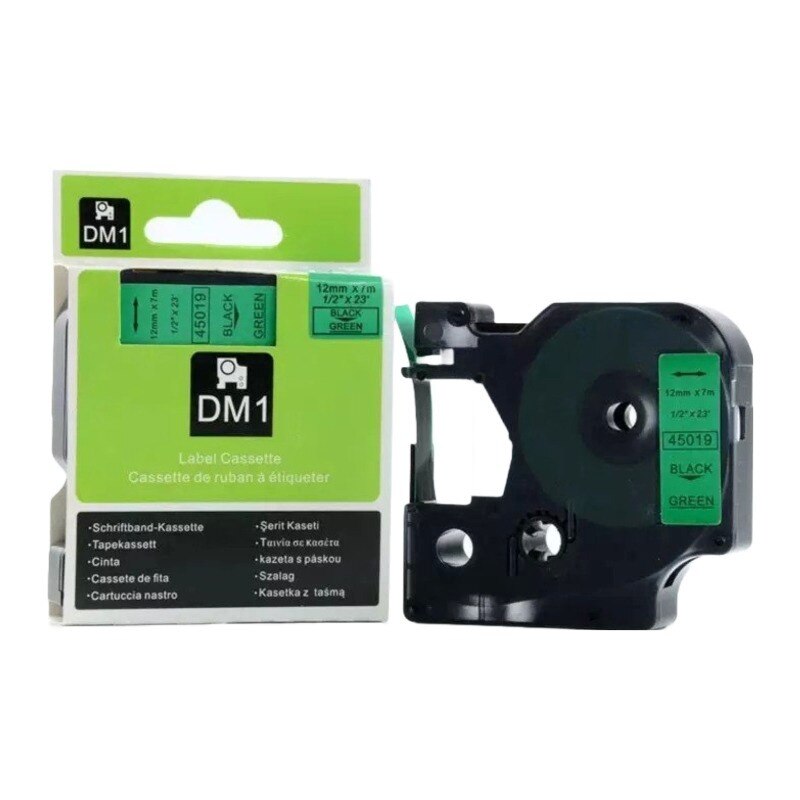 Banda etichete compatibila Dymo D1 45019, 12mm negru / verde - eMAG.ro