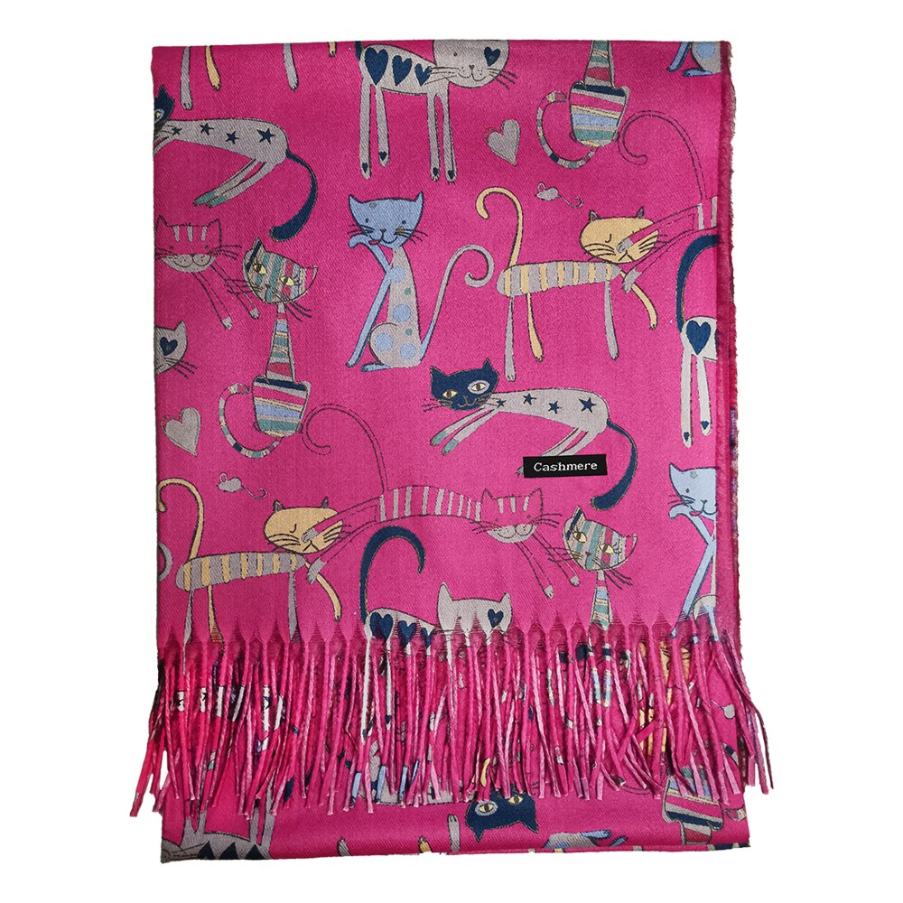 Esarfa de dama, casmir, Cashmere, cu print pisici 185 x 75 cm, Roz ...