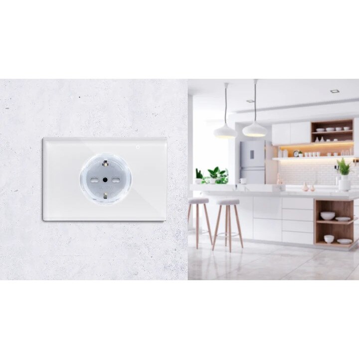 Priza simpla smart 2P+T rama sticla Alb doza 3 module Iotty - eMAG.ro