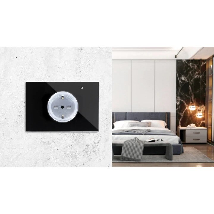 Priza simpla smart 2P+T rama sticla Negru doza 3 module Iotty - eMAG.ro