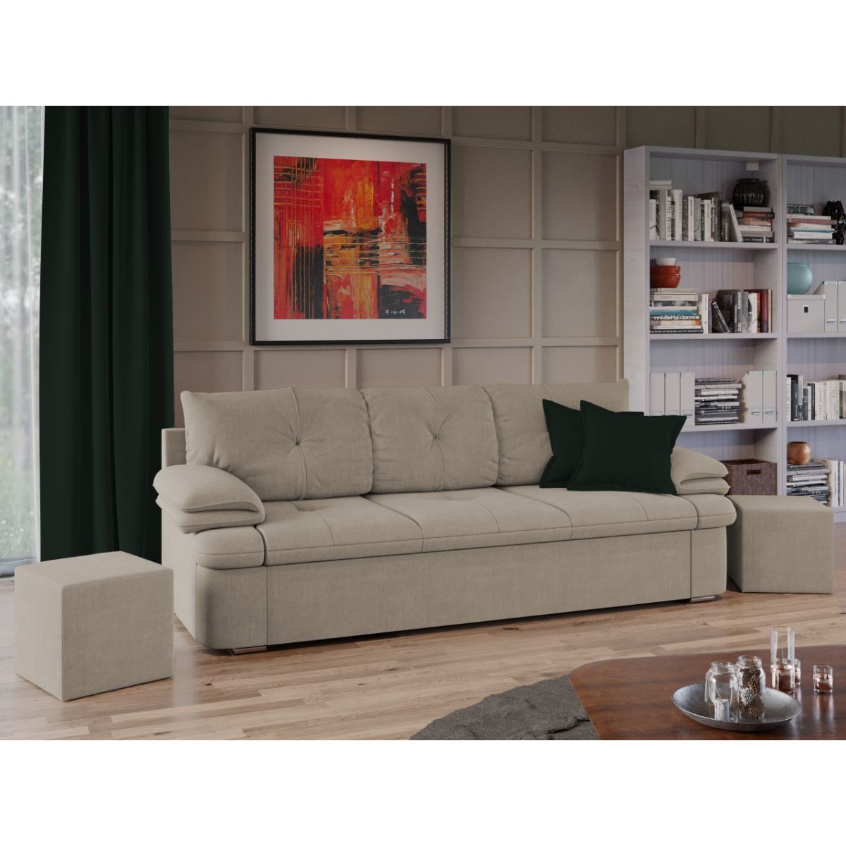 Canapea Roma, extensibila, stofa, 235 x 100 x 90 cm, Crem - eMAG.ro