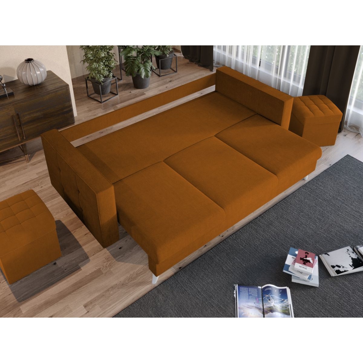 Canapea Santorini, extensibila, lada depozitare, stofa, 225 x 105 x 90 ...