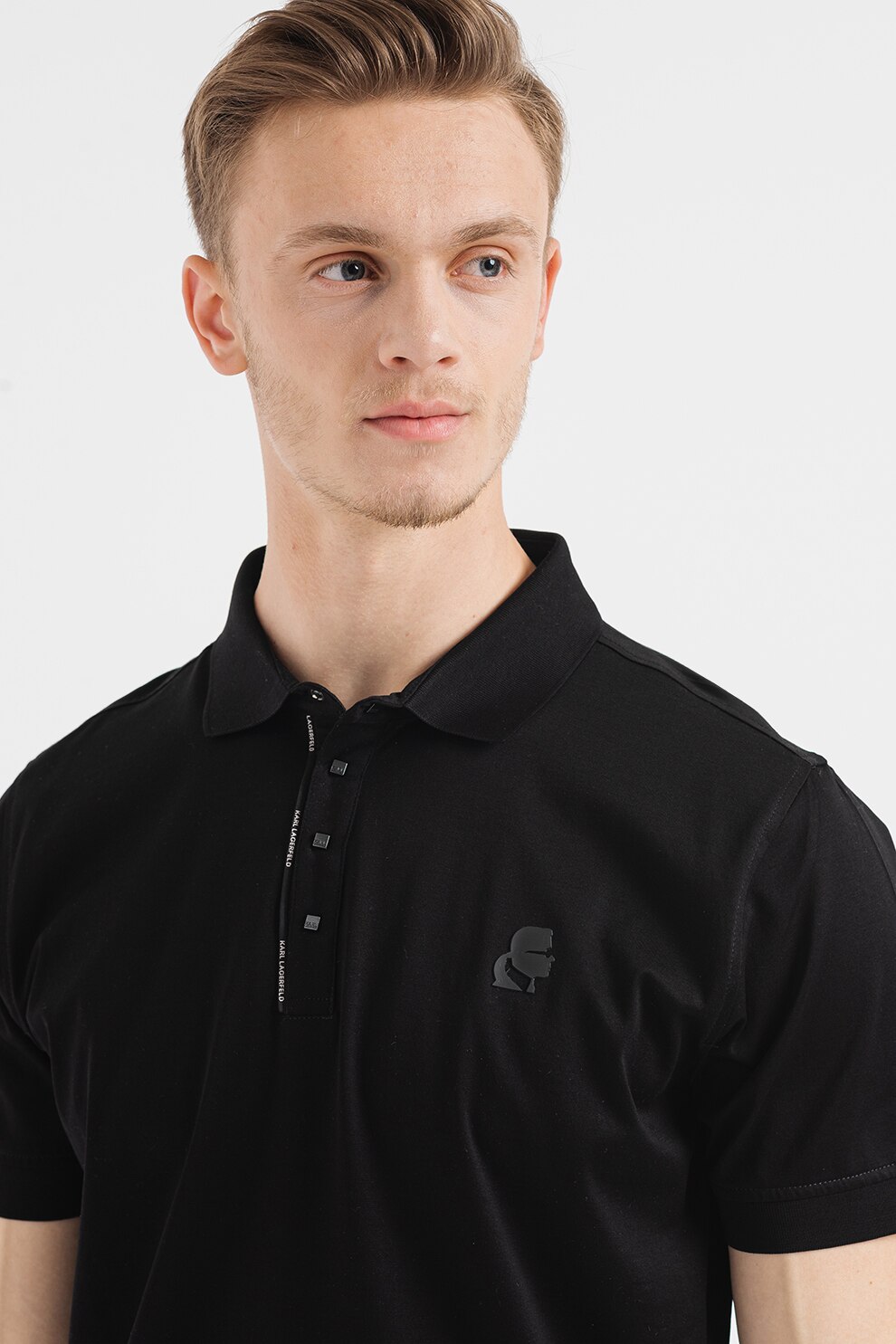 Karl Lagerfeld, Tricou polo din bumbac cu detaliu logo, Negru, L - eMAG.ro