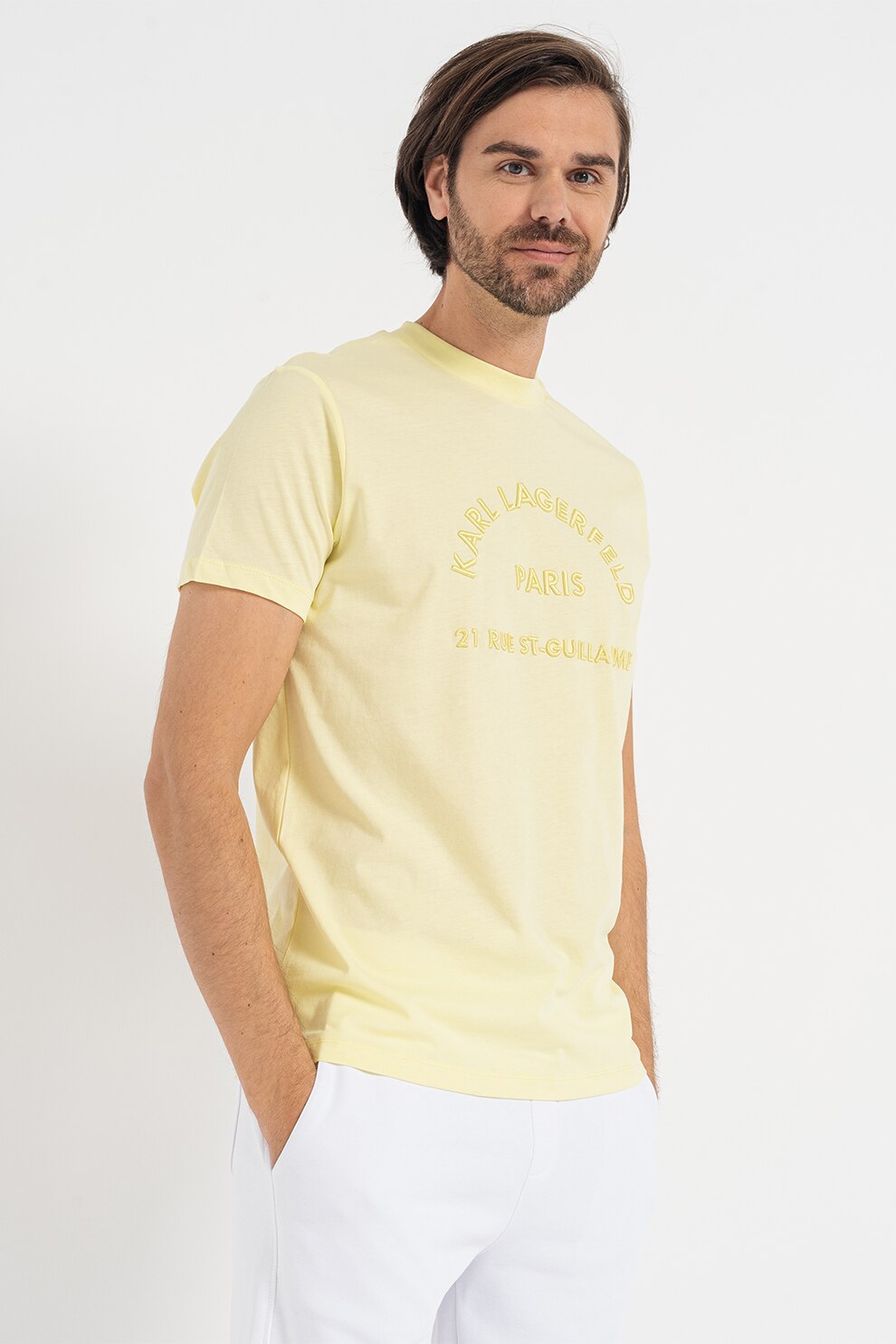 Karl Lagerfeld, Tricou cu logo brodat, Galben pai, XL - eMAG.ro