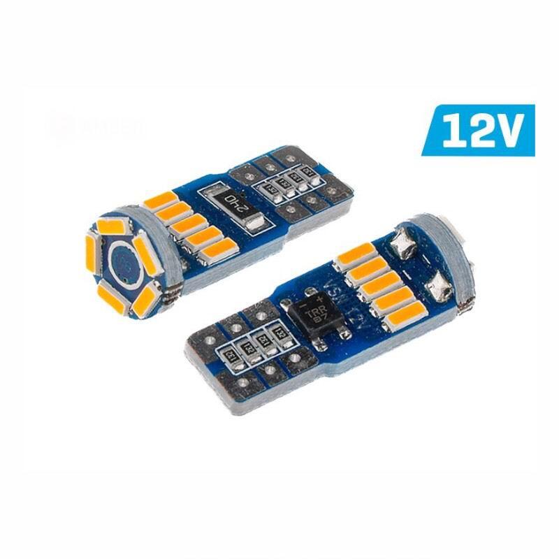 Set 2 becuri T10, 15 LED-uri SMD 4014, 12V, W5W, galben, Canbus 58286 ...