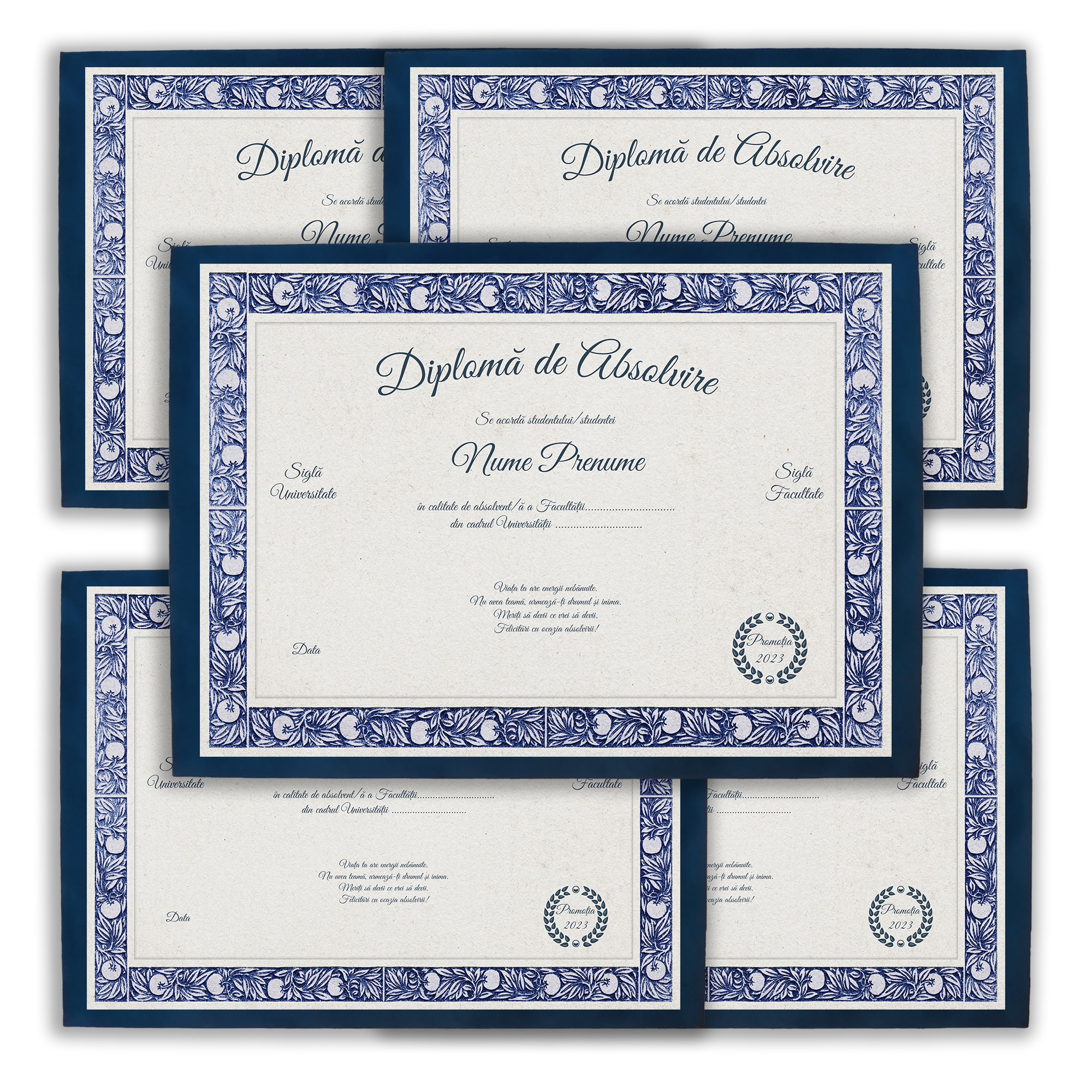 Set 5 bucati Diploma pe Suport de Catifea, Albastru Royal - eMAG.ro