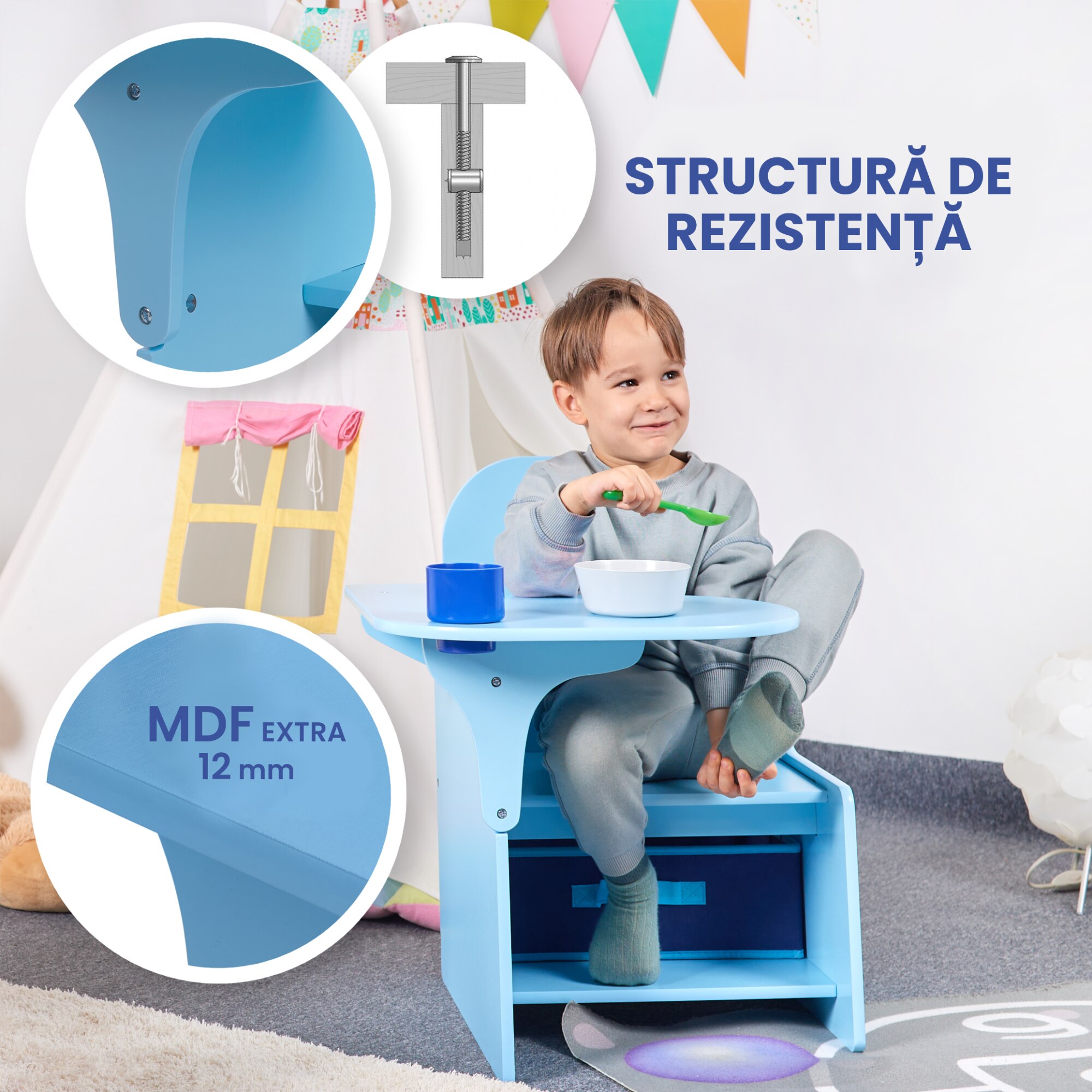 Set Masuta Cu Scaun Copii, 3 In 1, Suporto, Din Lemn Mdf, Varsta 3-6 ...