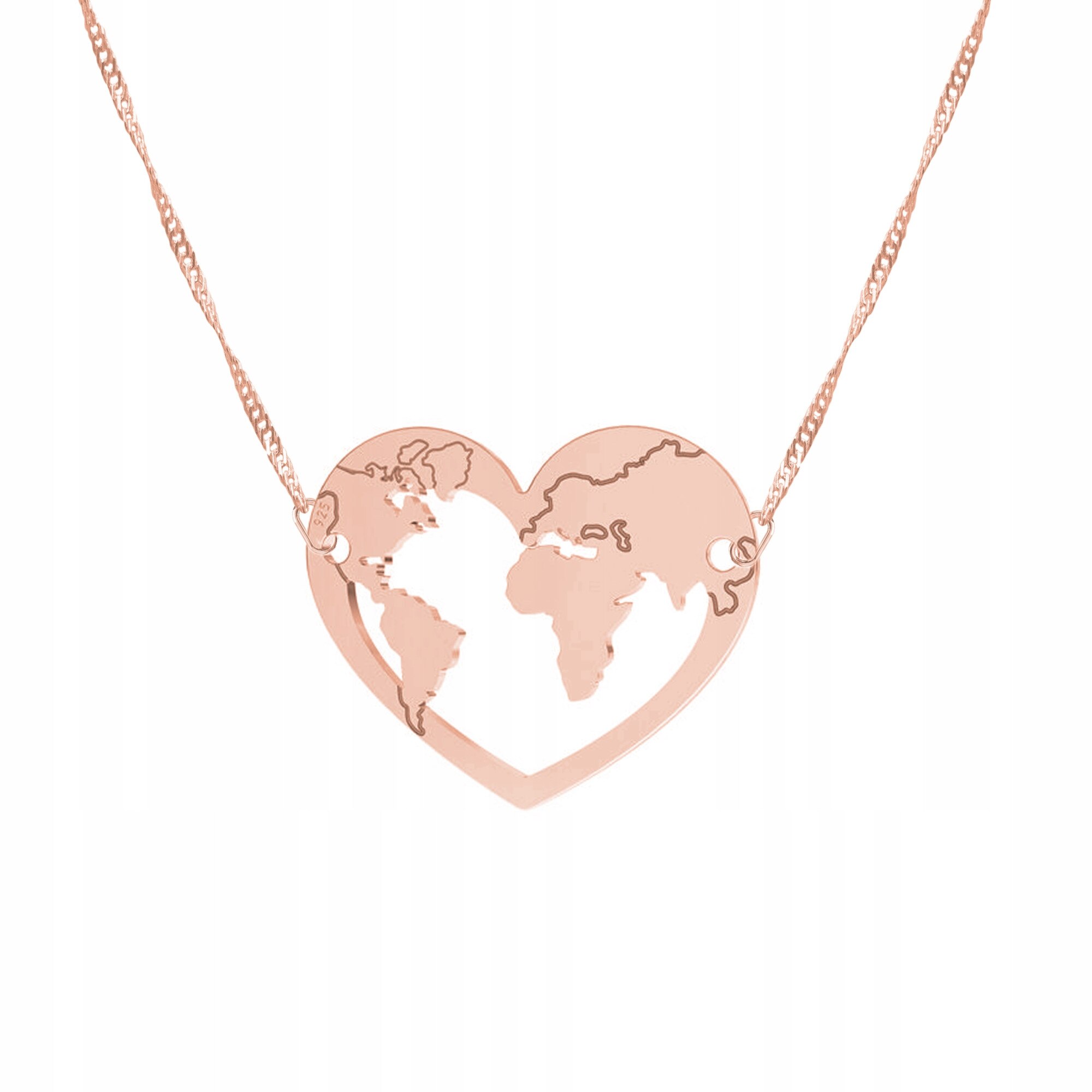 Colier, Larezo, inima, harta lumii, aur roz, argint 925, 42x1.6 cm ...