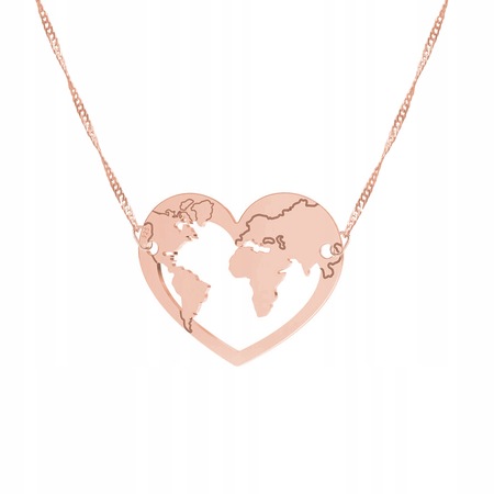 Colier, Larezo, inima, harta lumii, aur roz, argint 925, 42x1.6 cm ...