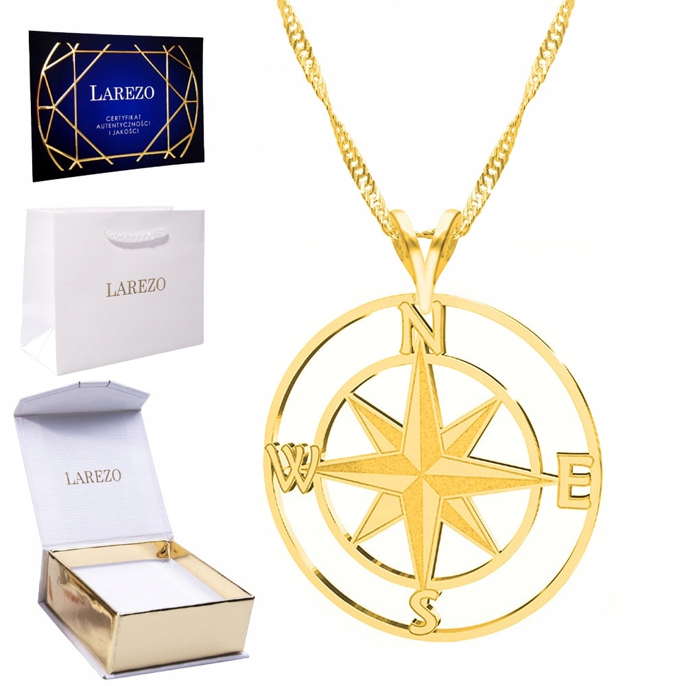 Colier, Larezo, busola, rozeta de vant, aur, argint 925, 42 cm - eMAG.ro