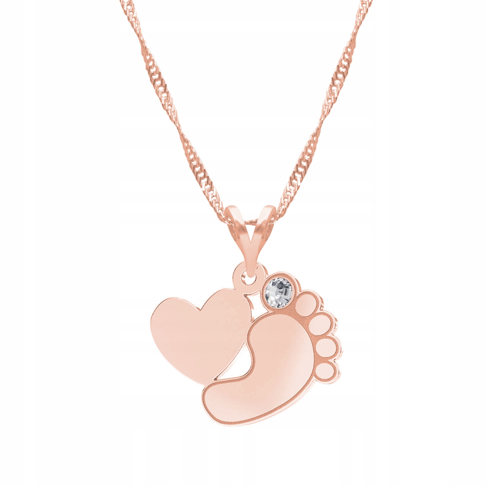 Colier, Larezo, inima si picioarele copilului, zirconiu, aur roz ...