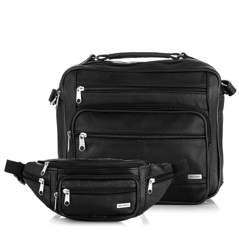 Set geanta si borseta, Paolo Peruzzi, Piele naturala, Negru - eMAG.ro