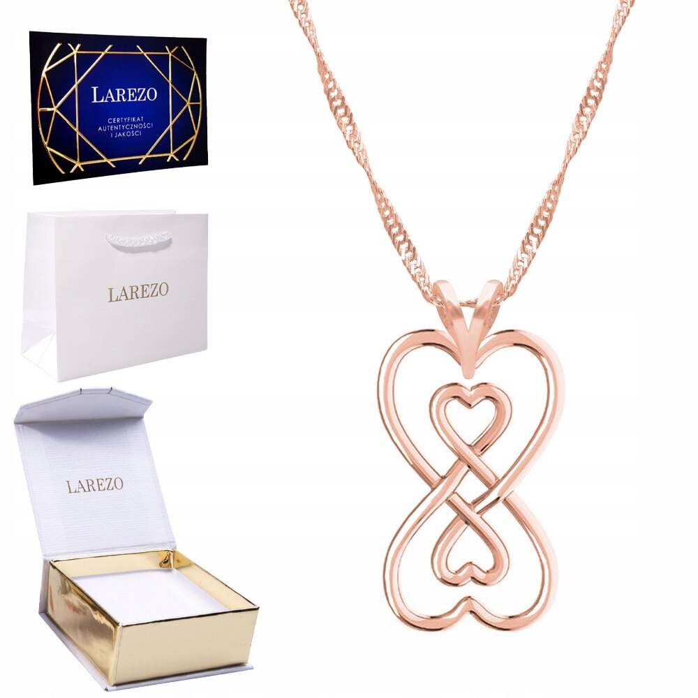 Colier, Larezo, semnul infinitului cu inimi, aur roz, argint 925, 42x2 ...