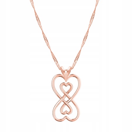 Colier, Larezo, semnul infinitului cu inimi, aur roz, argint 925, 42x2 ...