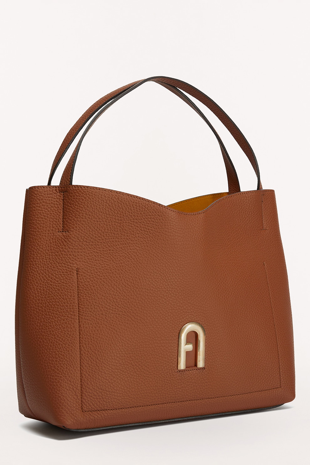 Furla, Geanta hobo din piele cu monograma metalica Primula, Caramel ...