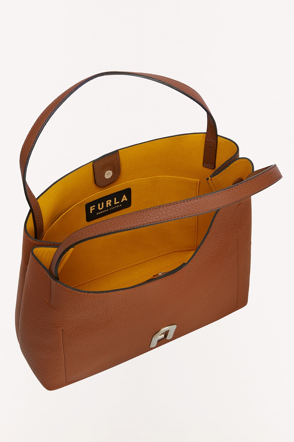 Furla, Geanta hobo din piele cu monograma metalica Primula, Caramel - eMAG.ro