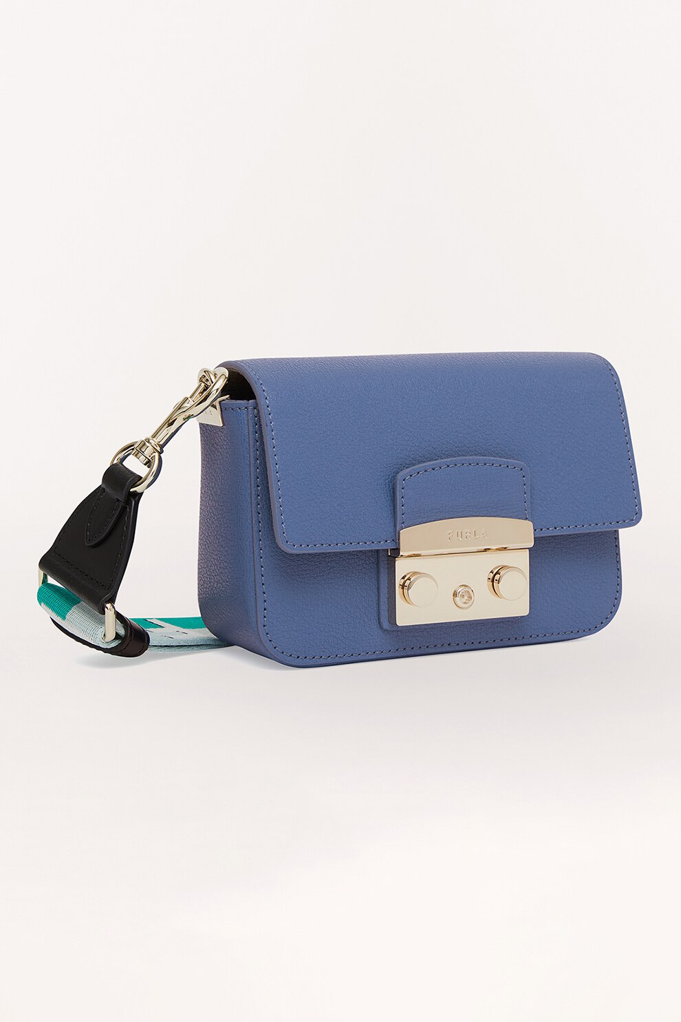 Furla, Geanta crossbody din piele cu bareta din material textil ...