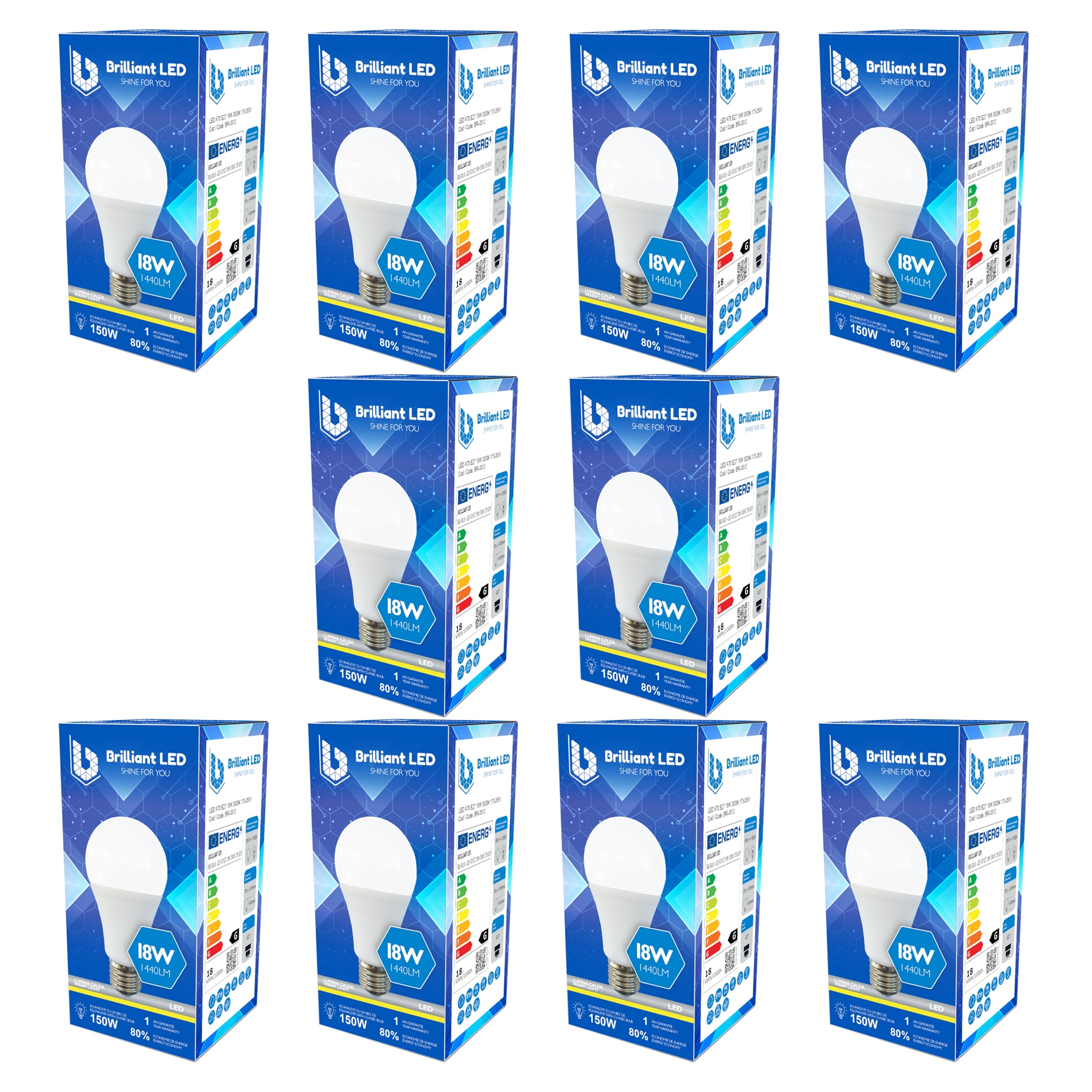 Set 10 Buc - Bec Brilliant LED, 18W (150W), 1440lm, lumina calda 3000k ...