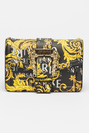 Versace Jeans Couture, Geanta crossbody cu imprimeu, Negru, Galben ...