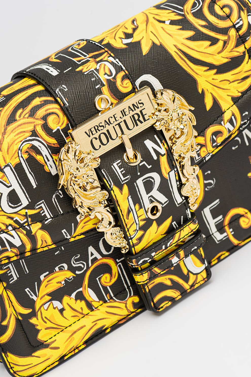 Versace Jeans Couture, Geanta crossbody cu imprimeu, Negru, Galben ...