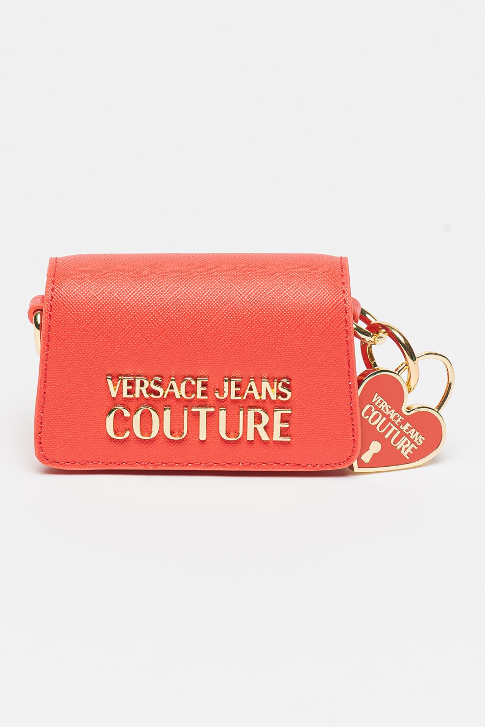 Versace Jeans Couture, Geanta crossbody cu logo metalic, Auriu, Corai ...