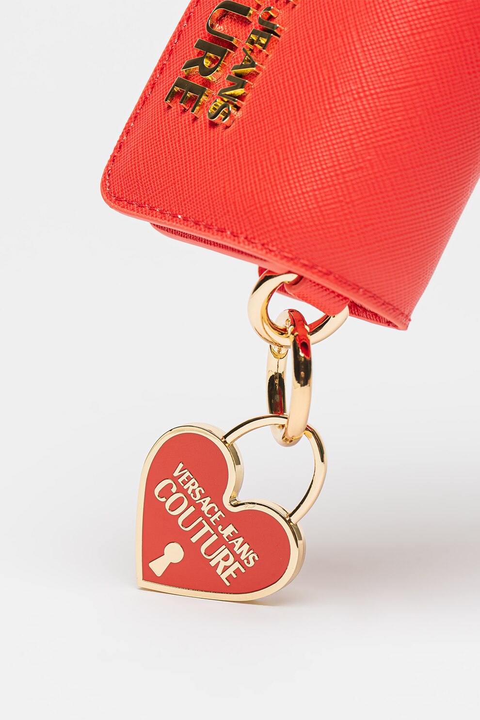 Versace Jeans Couture, Geanta crossbody cu logo metalic, Auriu, Corai ...