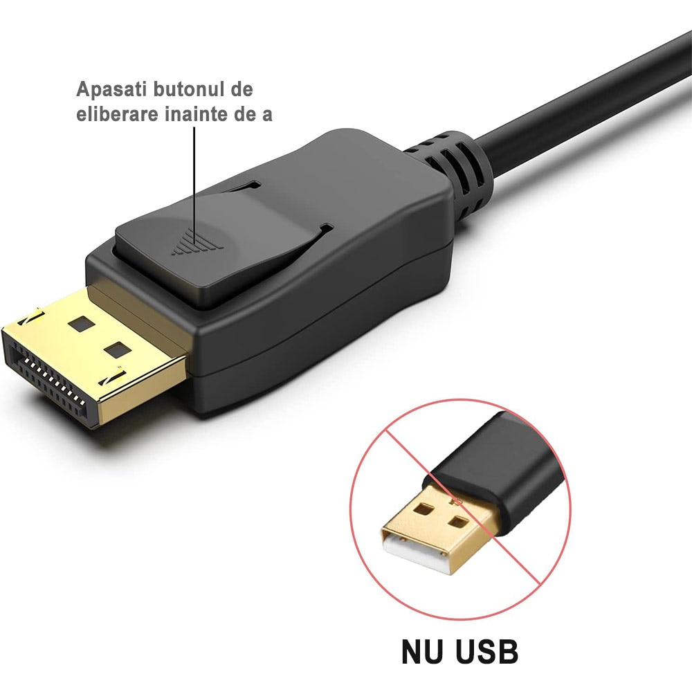 Cablu Displayport DP tata la HDMI A tata, Vaxiuja, 1.8m, contacte ...