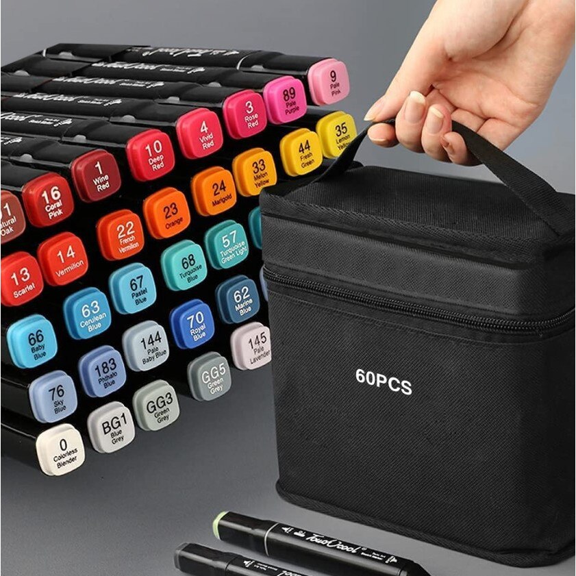 Set 60 markere duble, cutie de depozitare inclusa - eMAG.ro