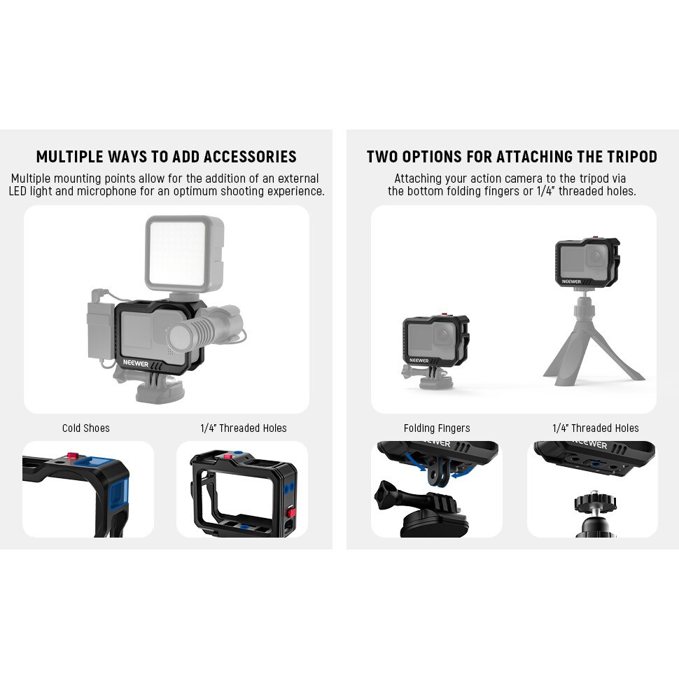 Kit video rig pentru GoPro Hero11 /Hero10 /Hero9, cage din aluminiu cu ...