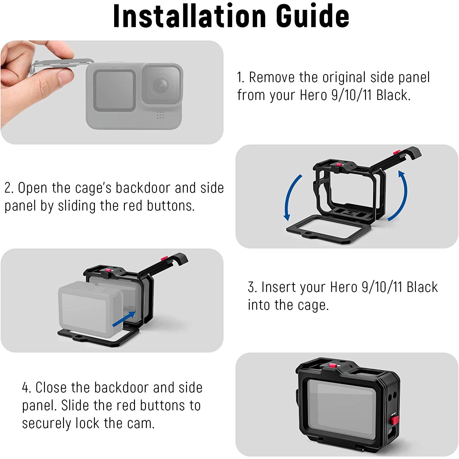 Kit video rig pentru GoPro Hero11 /Hero10 /Hero9, cage din aluminiu cu ...