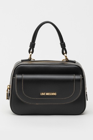 Love Moschino, Geanta din piele ecologica cu maner si model uni, Negru ...