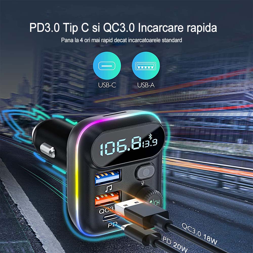 Modulator FM Bluetooth 5.0, Vaxiuja, Afisaj digital, Functie incarcare ...