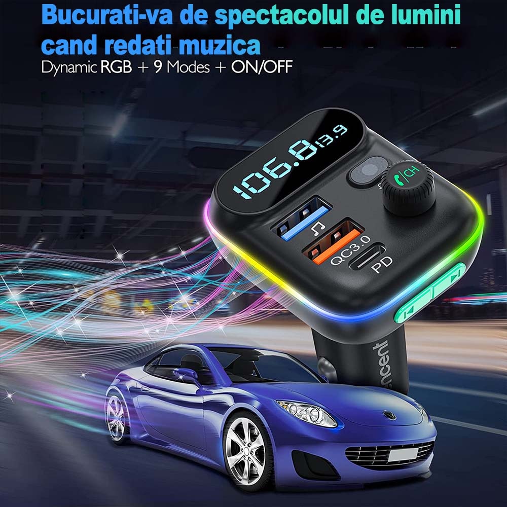 Modulator FM Bluetooth 5.0, Vaxiuja, Afisaj digital, Functie incarcare ...