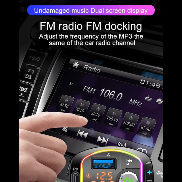 Модулатор FM Car car kit bluetooth 5.0, USB QC 3.0, USB 2.0 1A, Type C ...